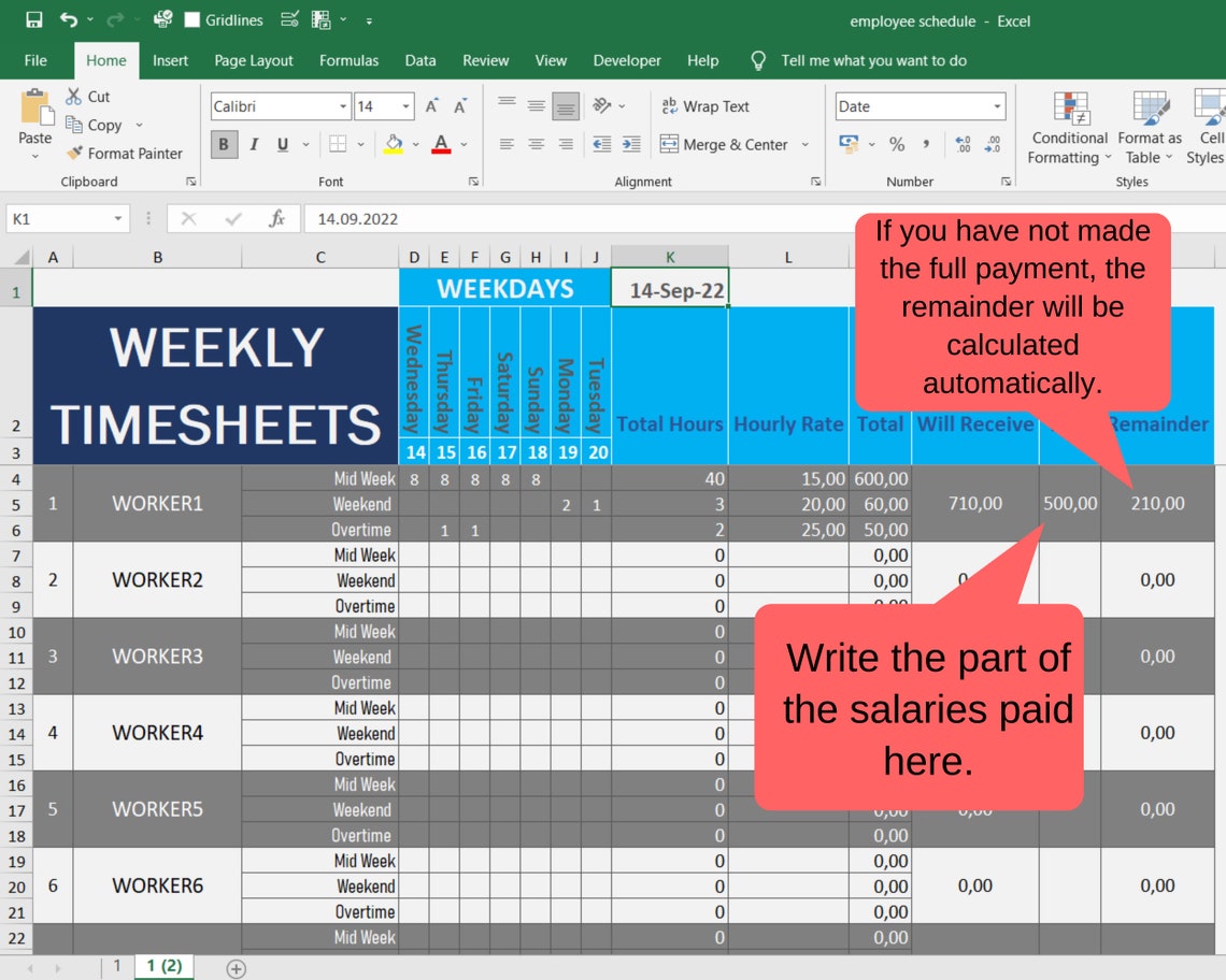 Weekly Time Employee Chart, Employee Work Schedule, Staff Planner ...