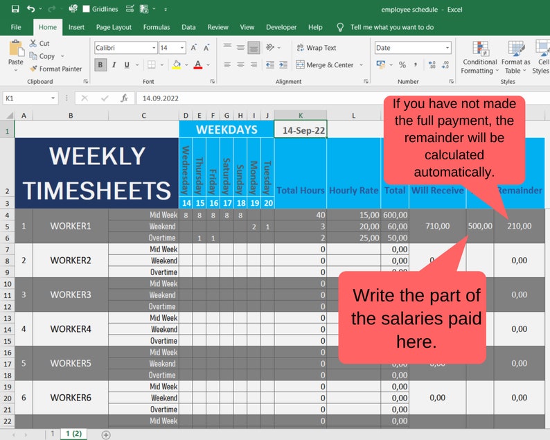 Weekly Time Employee Chart, Employee Work Schedule, Staff Planner ...