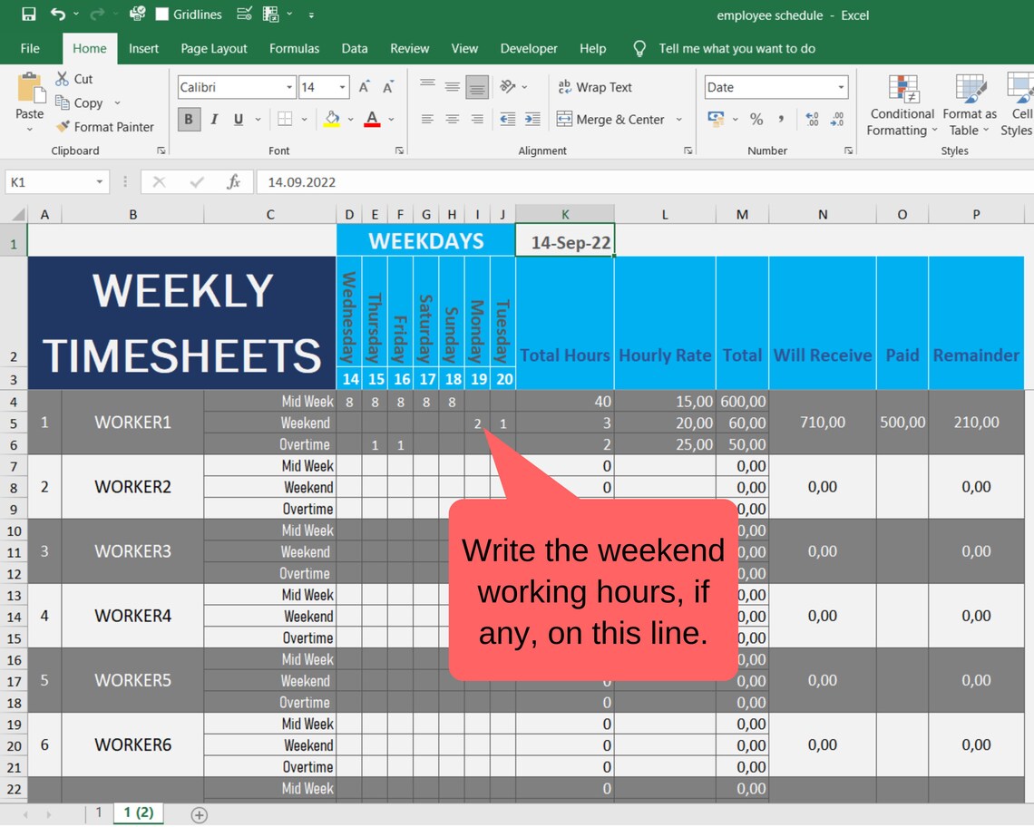 Weekly Time Employee Chart, Employee Work Schedule, Staff Planner ...