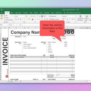 Vehicle Maintenance and Repair Invoice Template, Excel, Google Sheets ...