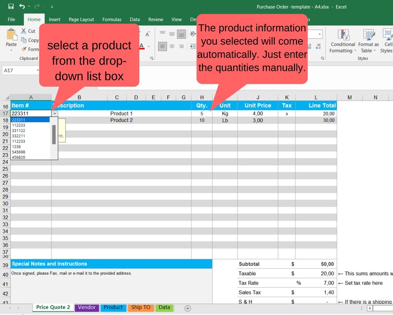 Advanced Purchase Order Form Template Google Sheets MS - Etsy
