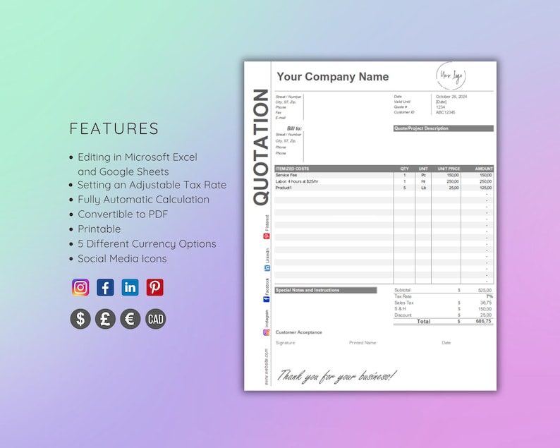 Editable Quote Template: Professional Sales Proposal (digital Download ...