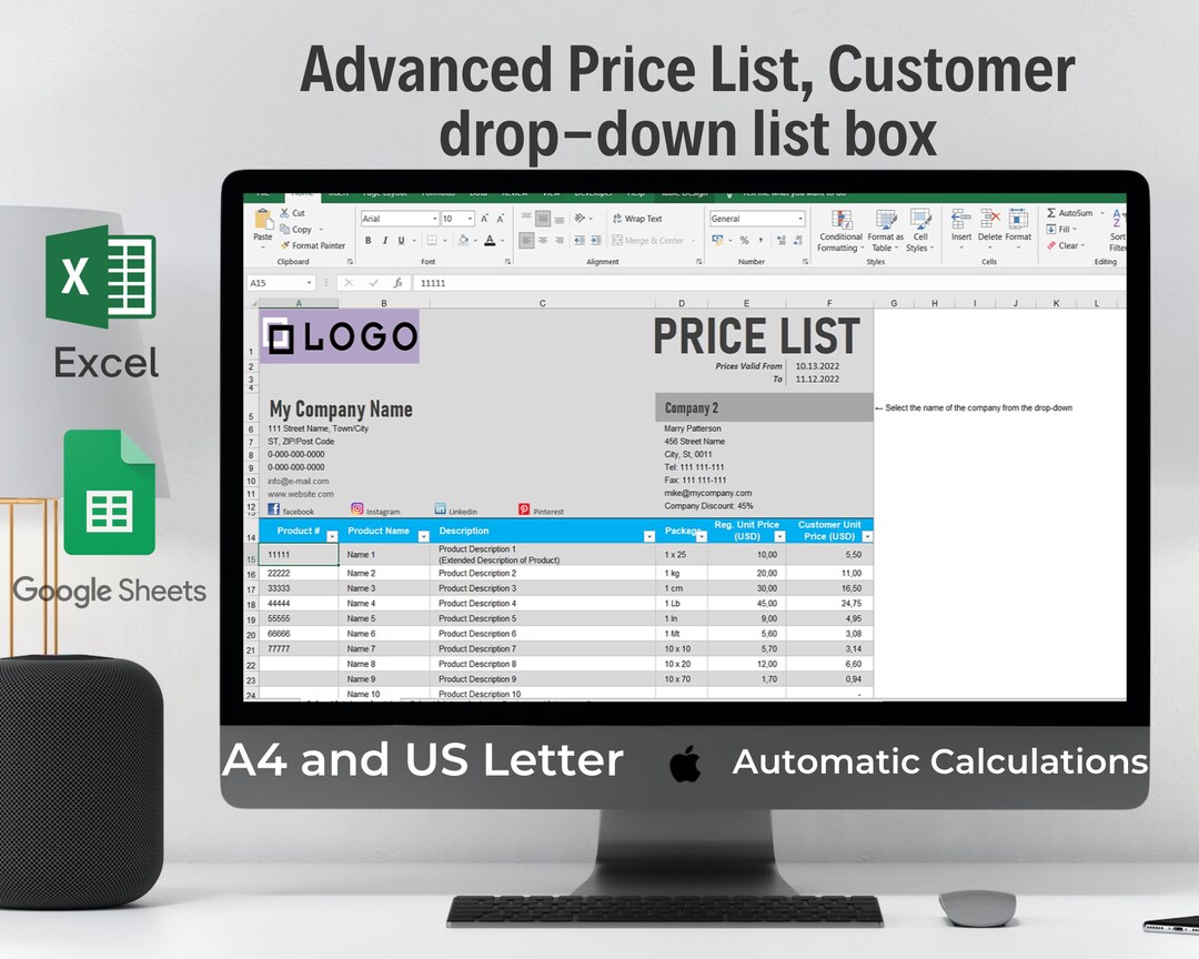 Advanced Price List Template Excel Google Sheets PDF - Etsy