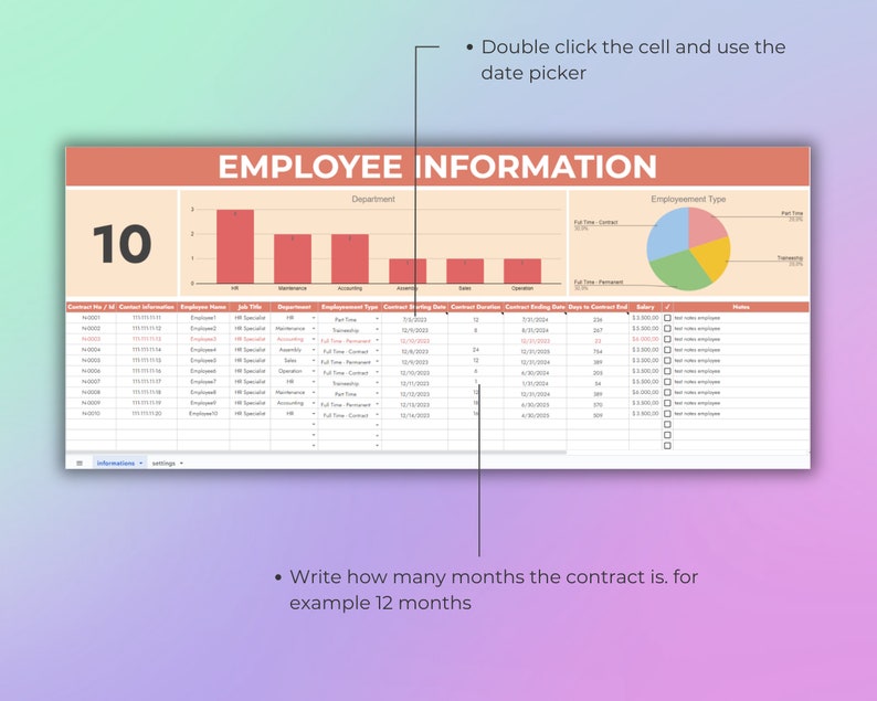 HR Employee Dashboard Template, Employee Information for Google Sheets ...