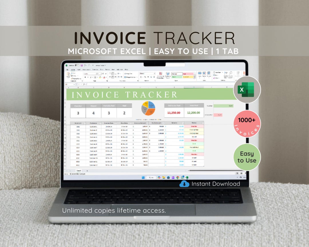 Small Business Invoice Tracker - Easy Excel Template for Paid, Unpaid ...