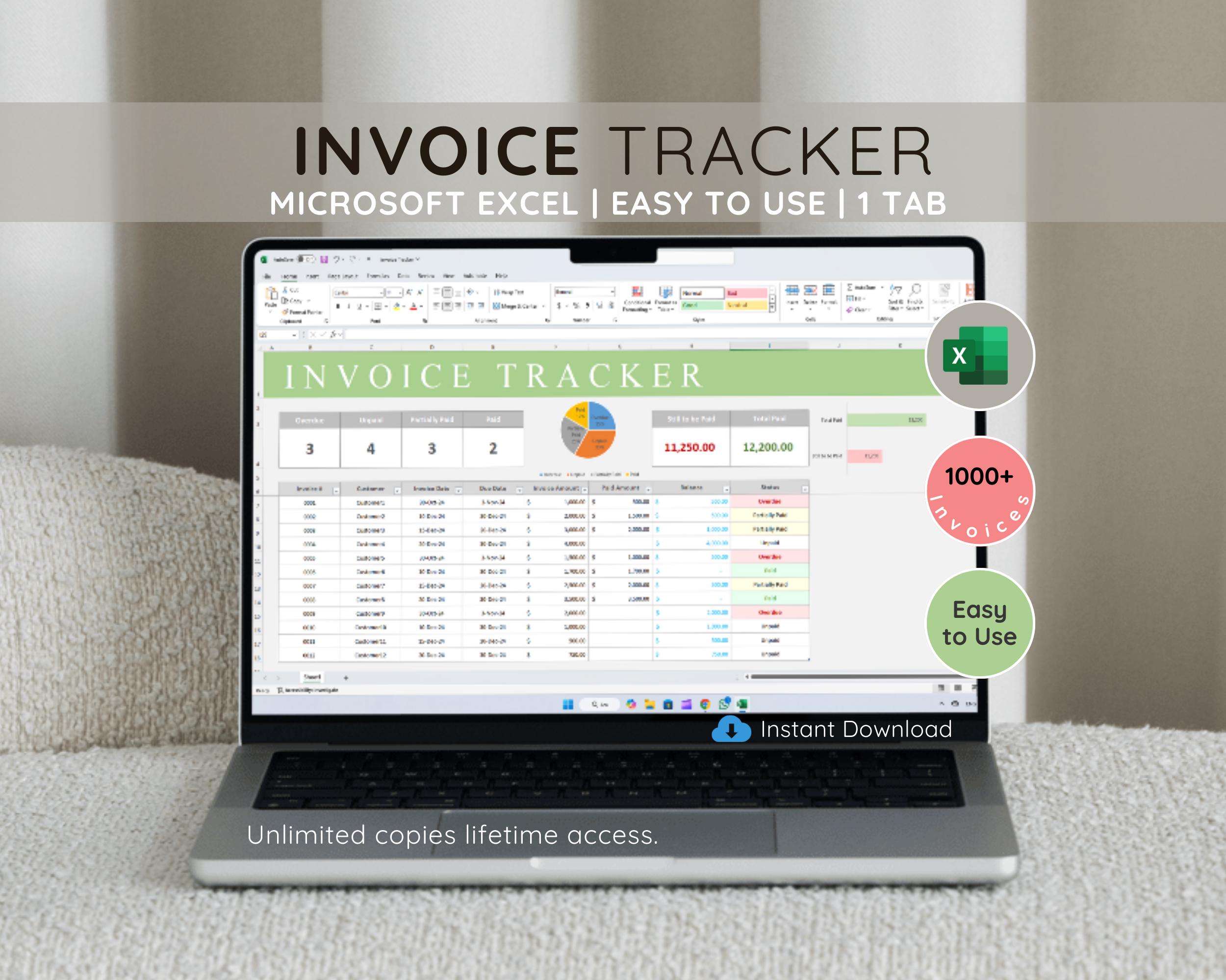 Small Business Invoice Tracker - Easy Excel Template for Paid, Unpaid ...