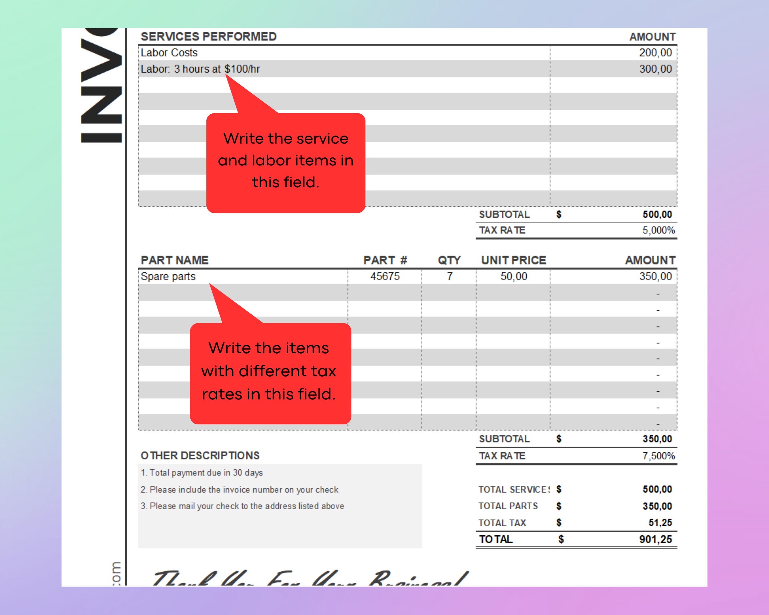 Maintenance Repair Invoice Template: Excel & Google Sheets (digital ...