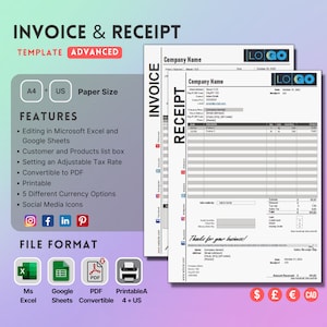 Advanced Invoice and Receipt Template, Selected From Customers and ...