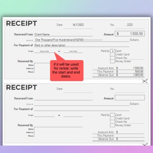 Editable Receipt Template: Excel & Google Sheets (printable PDF) - Etsy