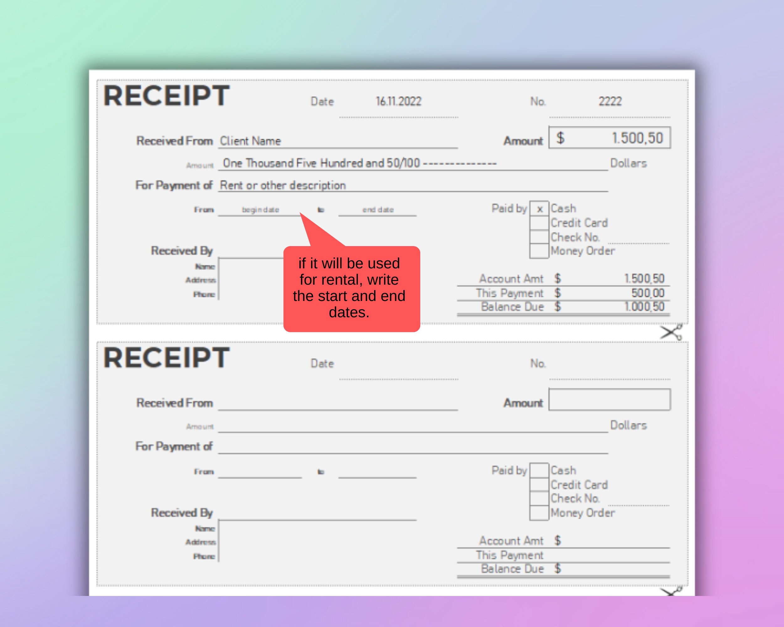 Receipt Template Excel and Google Sheets, Convertible PDF, Receipt Form ...