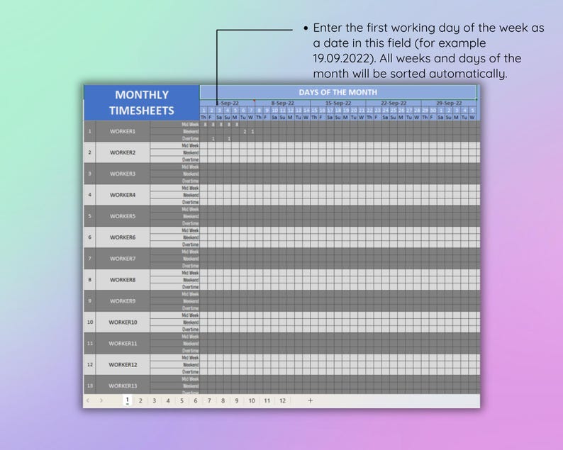 For Multiple Employees Monthly Time Chart, Employee Work Schedule ...