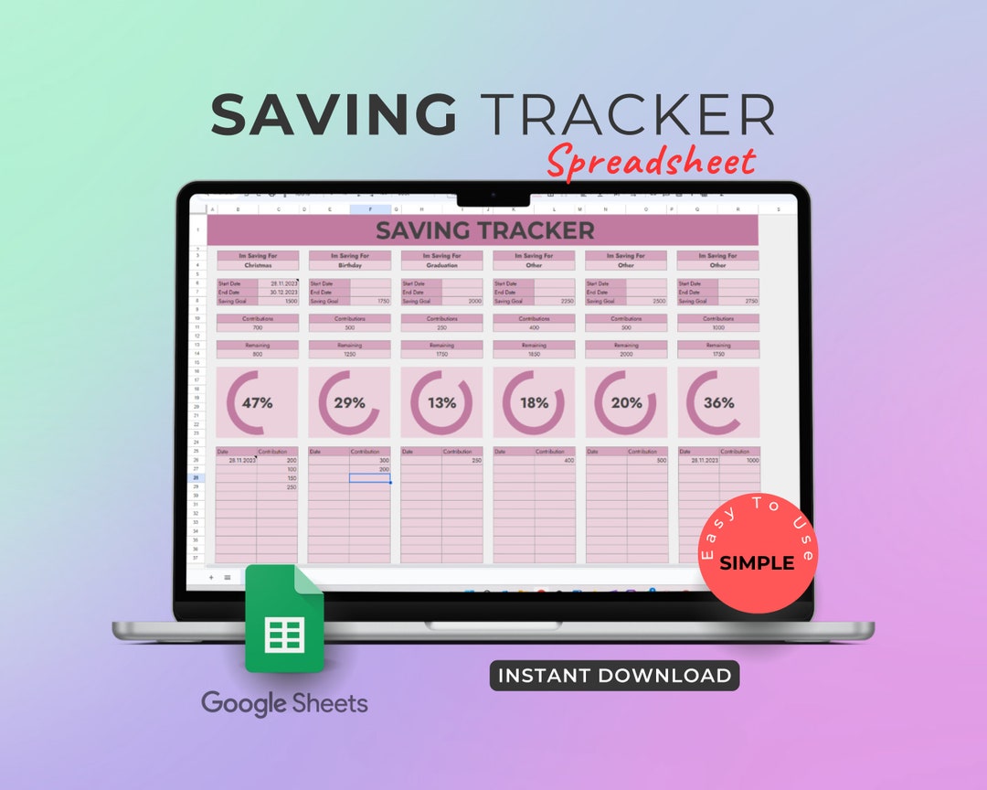 Savings Tracker Google Sheets Budget Planner Budget - Etsy