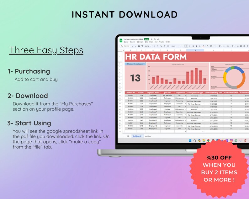 HR Employee Dashboard Template, Google Sheets Template, Employee Data ...