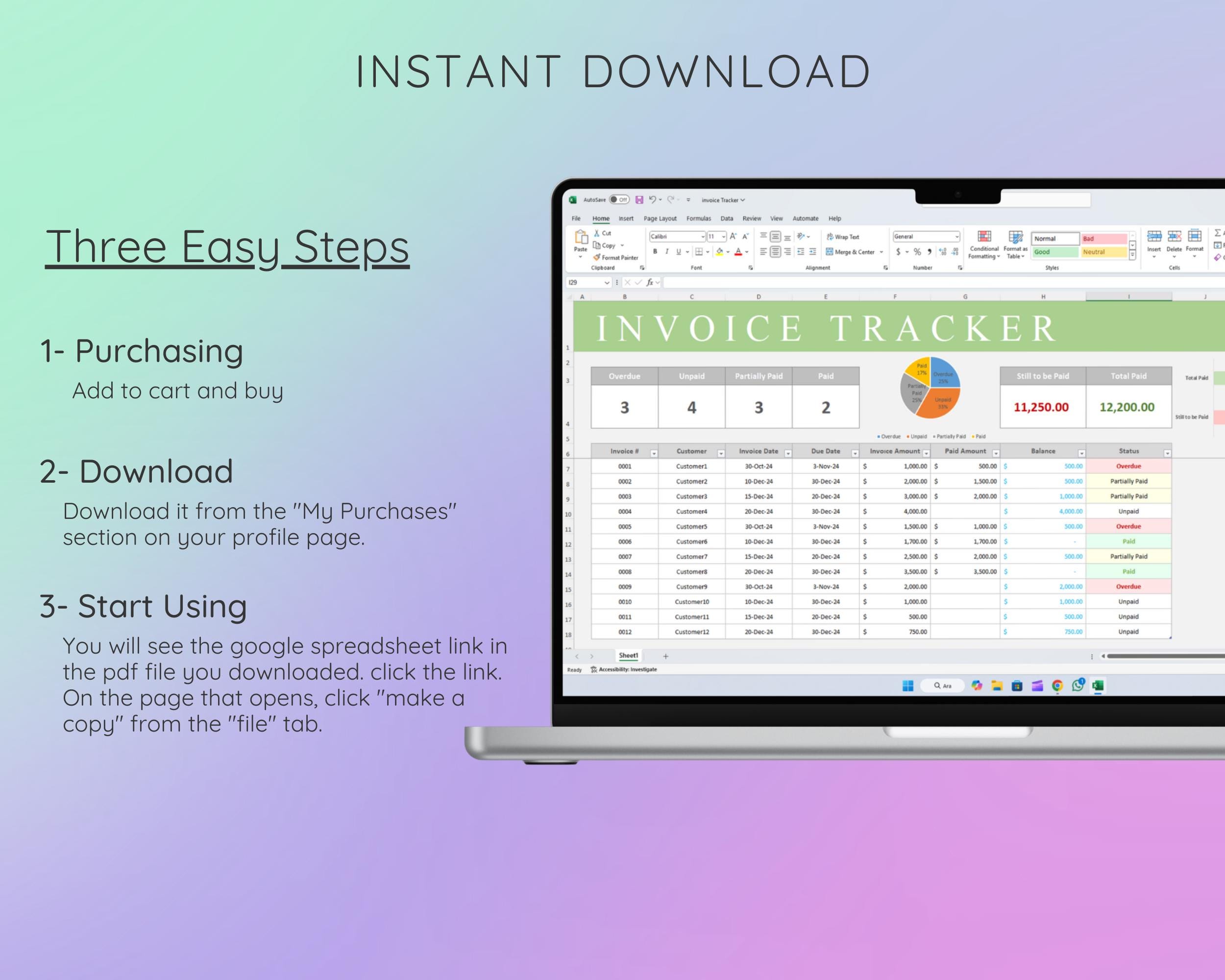 Small Business Invoice Tracker - Easy Excel Template for Paid, Unpaid ...