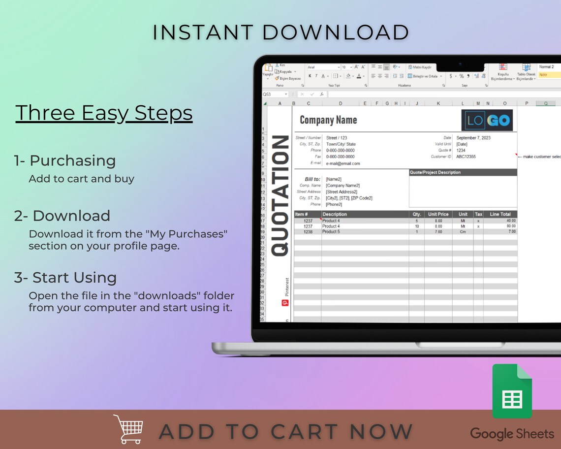 Price List and Quote Template, Google Sheets, PDF Convertible ...