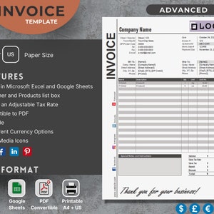 Advanced Invoice Template Selected From Customers and - Etsy