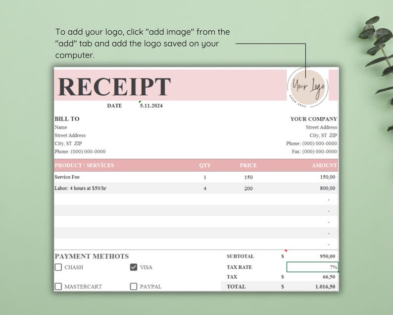Editable Receipt Template: Small Business Excel & Google Sheets ...