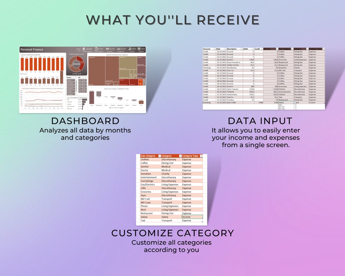 Personal Expense Income Tracking Spreadsheet for EXCEL, Personal Budget ...