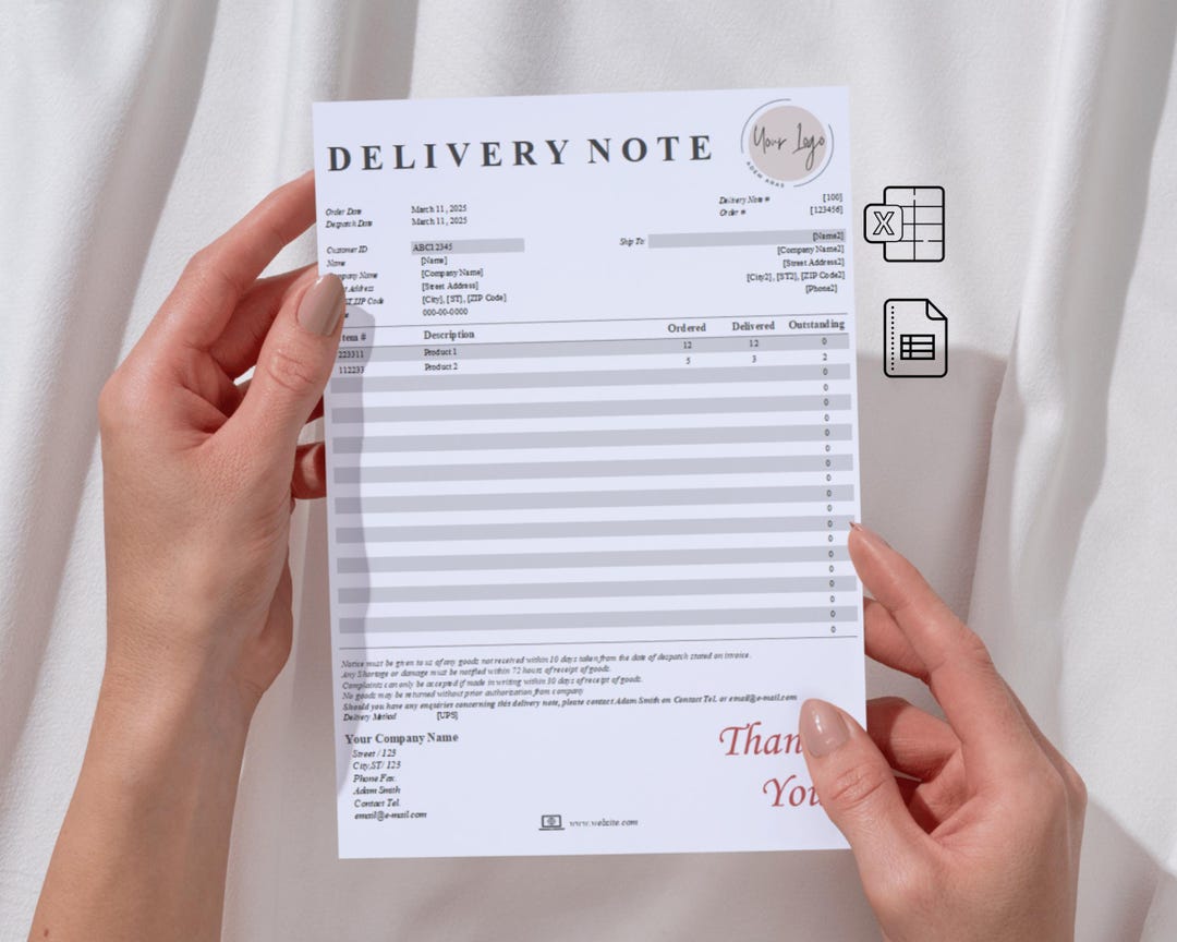 Advanced Delivery Note Template, Packing Slip, Google Sheets, MS Excel ...