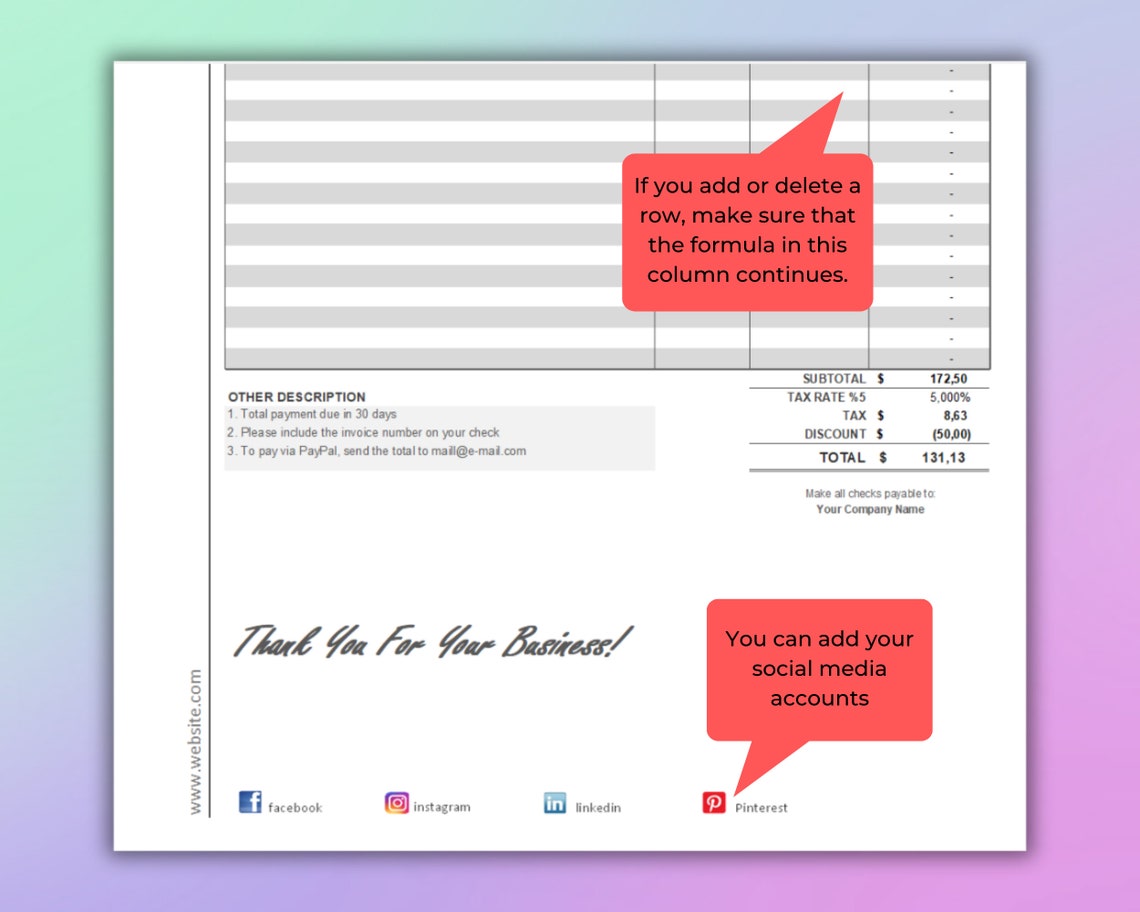 Hourly Invoice Template Excel and Google Sheets, Convertible Pdf With ...
