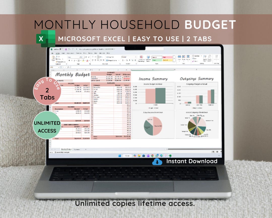 Monthly Household Budget Template | Excel Spreadsheet | Easy to Use ...