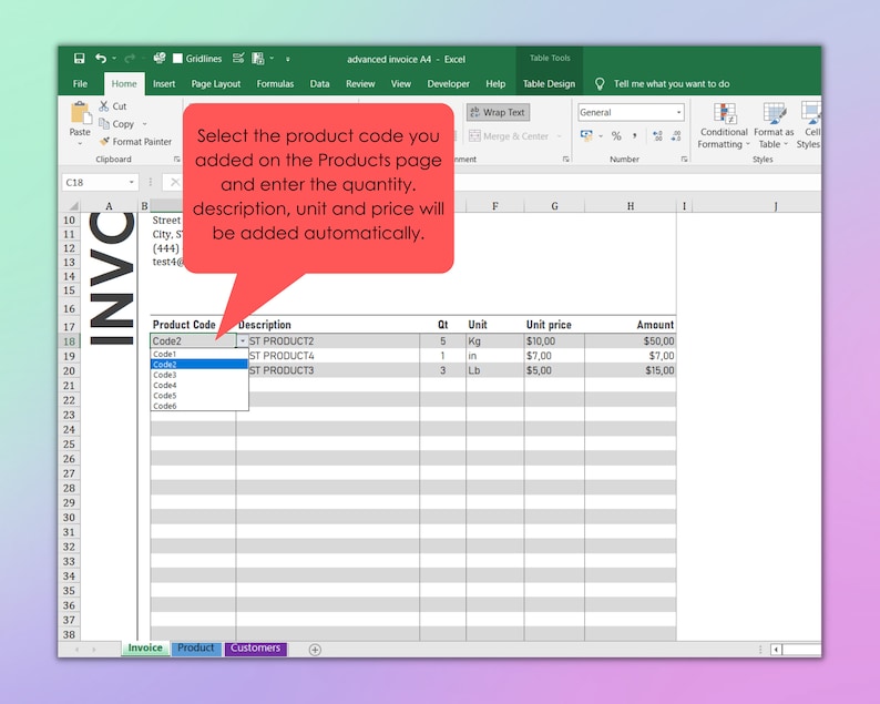 Advanced Invoice and Purchase Order Template, Selected From Customers ...