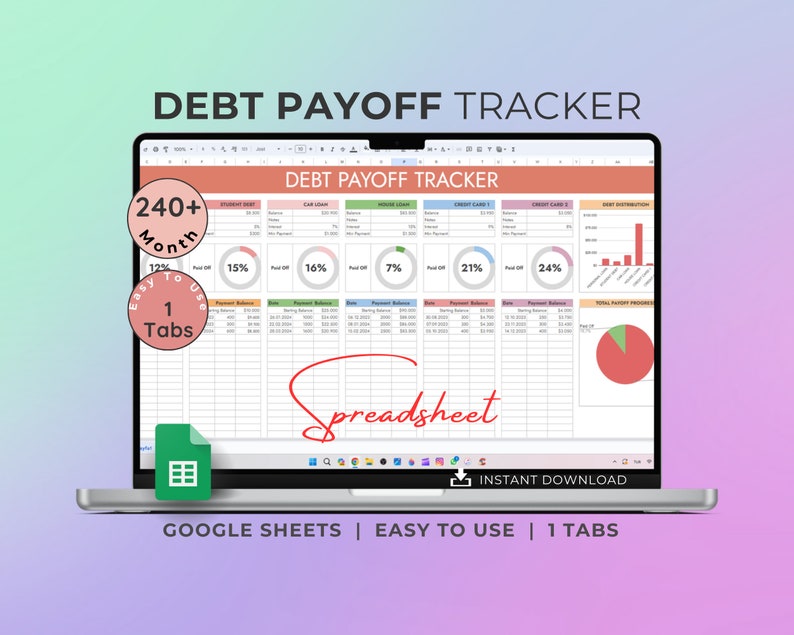 Debt Payoff Tracker for Google Sheets Debt Spreadsheet Debt Payment ...