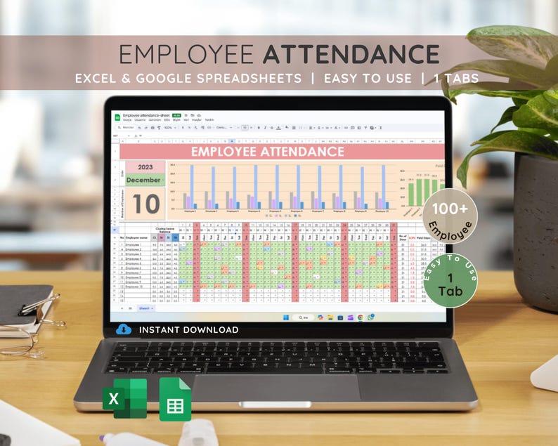 Employee Attendance Tracker: Google & Excel Spreadsheet (digital ...
