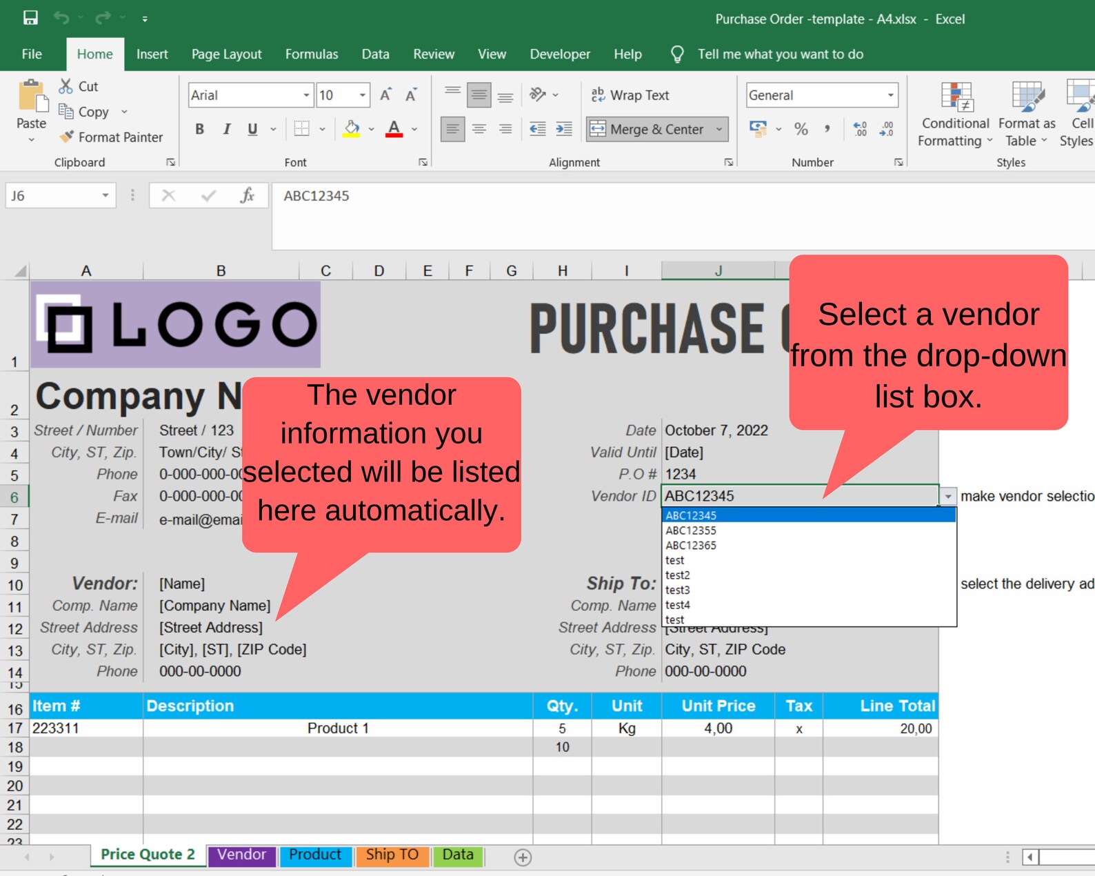 Advanced Purchase Order Form Template Google Sheets MS - Etsy