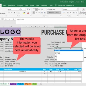 Advanced Purchase Order Form Template Google Sheets MS - Etsy