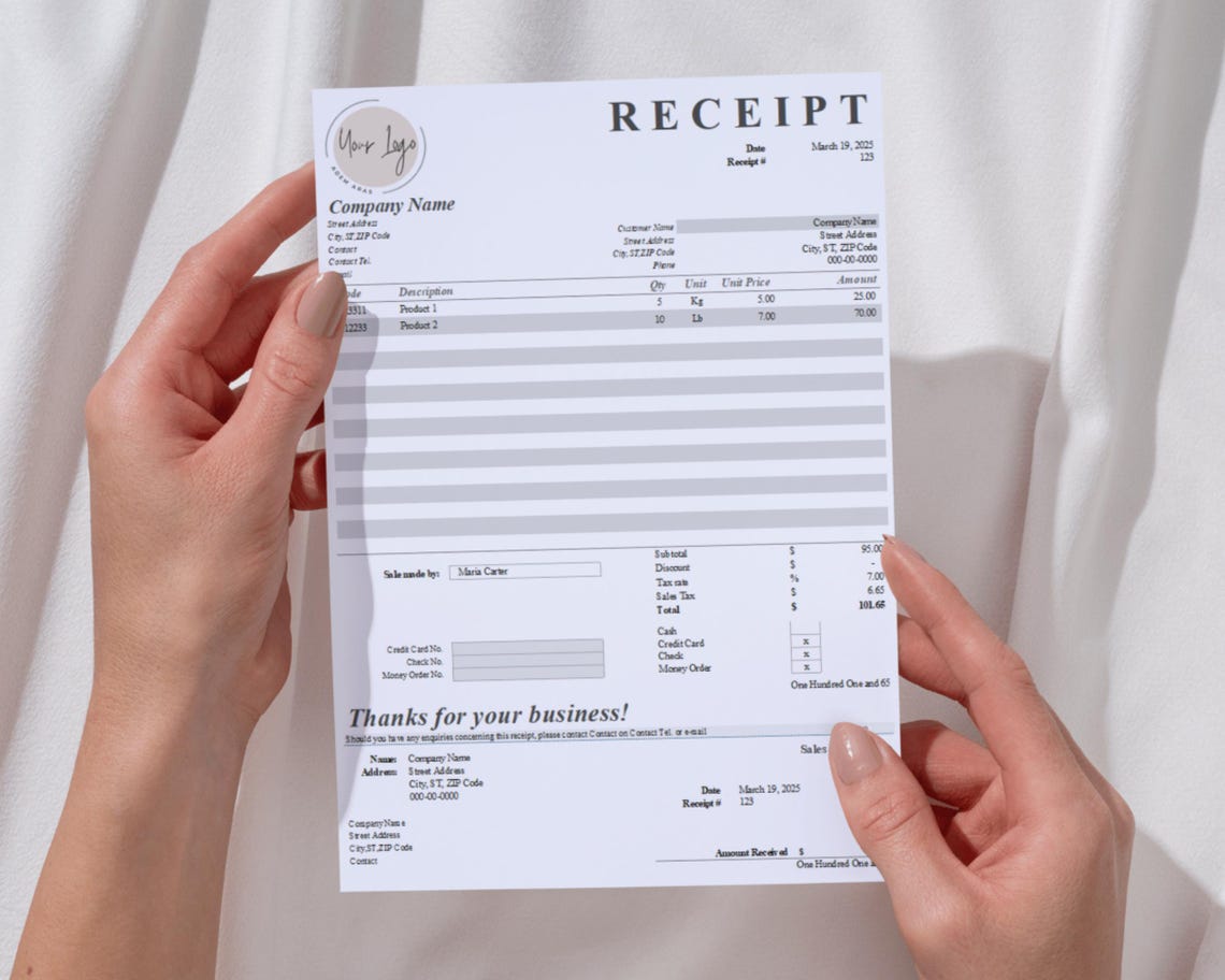 Advanced Receipt Template, Excel, Google Sheets, Convertible PDF ...