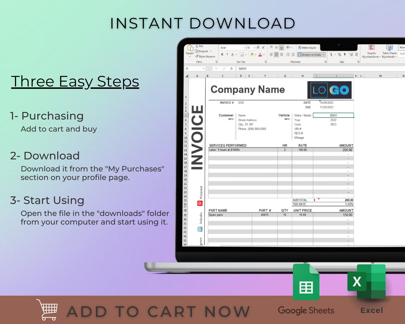Computer Maintenance and Repair Invoice Template, Excel, Google Sheets ...
