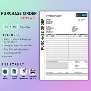 Purchase Order Form Template, Google Sheets, Microsoft Excel ...