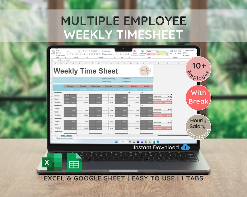 Employee Weekly Timesheet: Salary Calculator, Excel & Google Sheets (digital Download) - Etsy