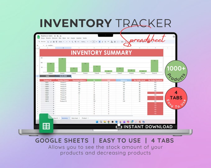 Google Sheets Inventory Tracker, Small Business Template (digital ...