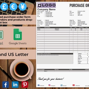 Advanced Purchase Order Form Template Google Sheets MS - Etsy
