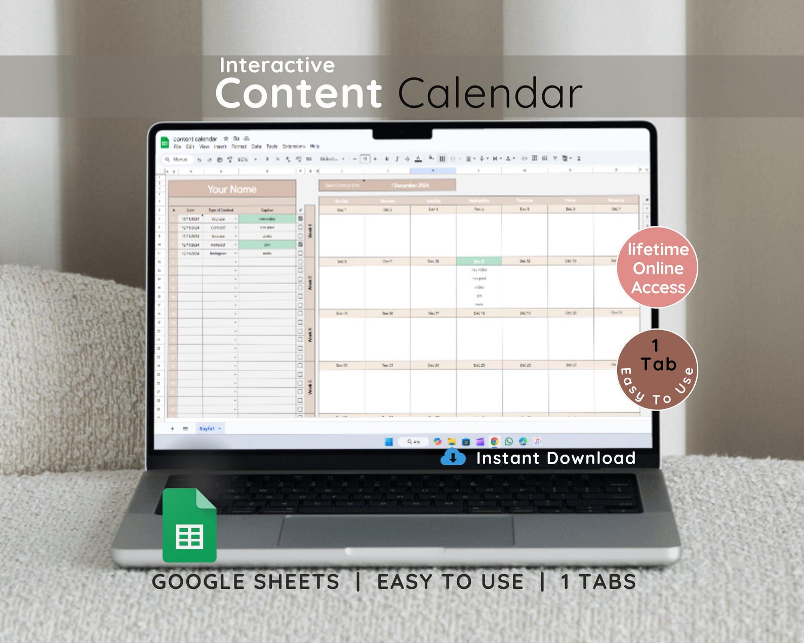 Interactive Content Calendar & Task List Template | Google Sheets ...