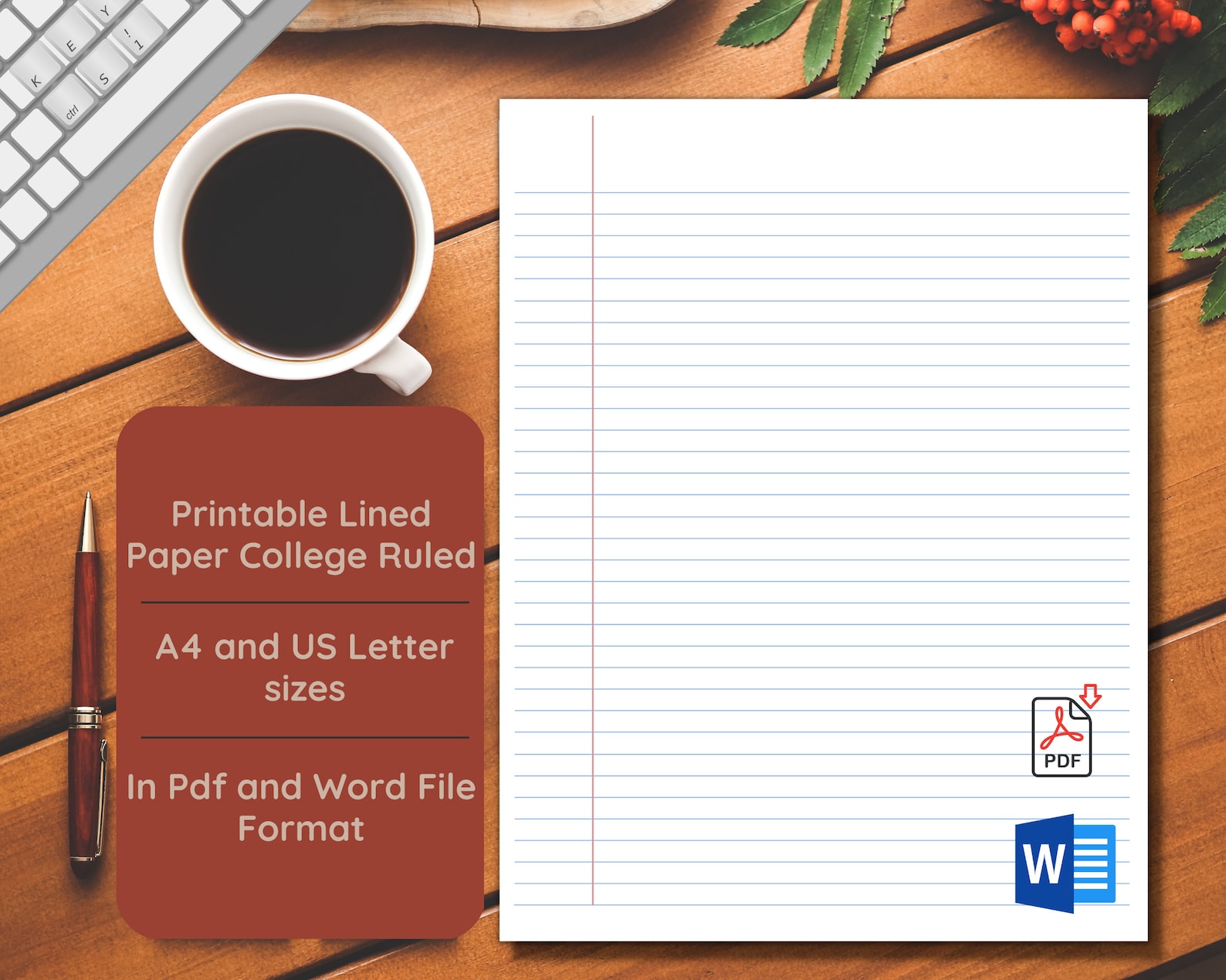 Printable Lined Paper College Ruled A4 US Letter PDF - Etsy