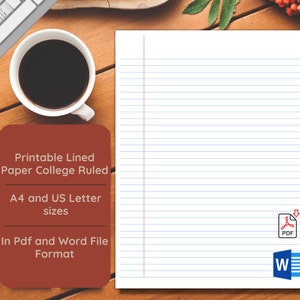 Printable Lined Paper College Ruled A4 US Letter PDF - Etsy
