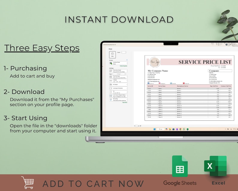 Advanced Price List Template: Excel & Google Sheets (PDF) - Etsy