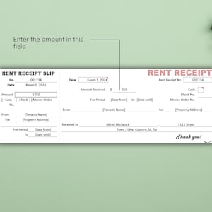 Rental Receipt Template, Excel, Google Sheets, PDF, Receipt Form, for ...