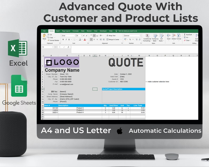 Advanced Quote Template Excel Google Sheets PDF - Etsy