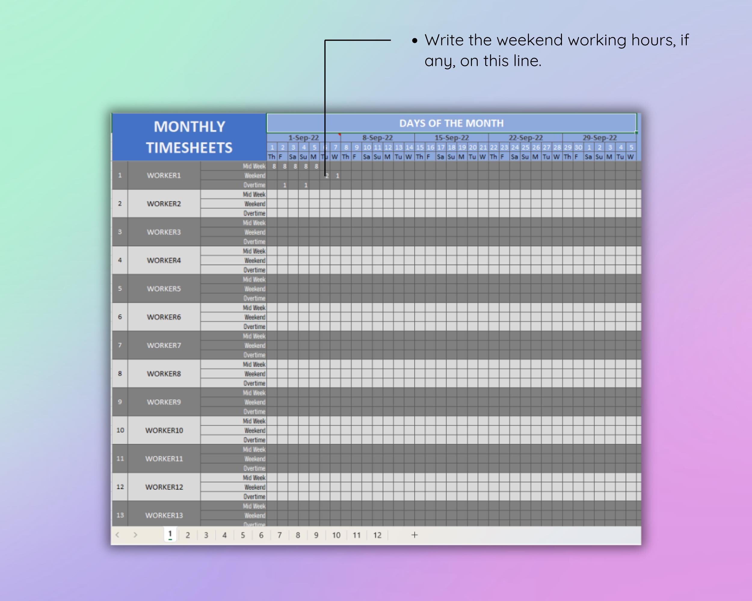 For Multiple Employees Monthly Time Chart, Employee Work Schedule ...