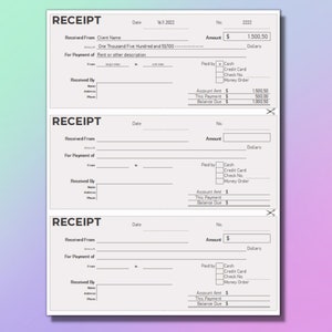 Editable Receipt Template: Excel & Google Sheets (printable PDF) - Etsy
