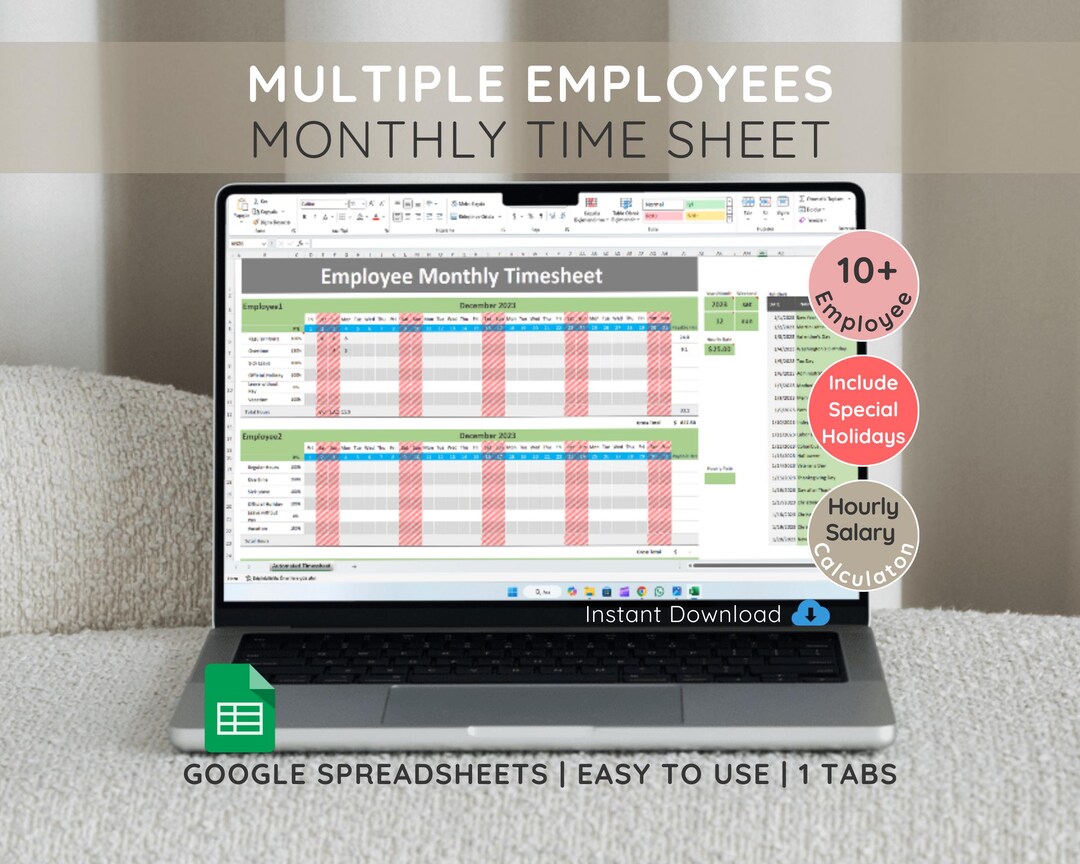 Employee Monthly Timesheet: Salary Calculator for Google Sheets (up to ...