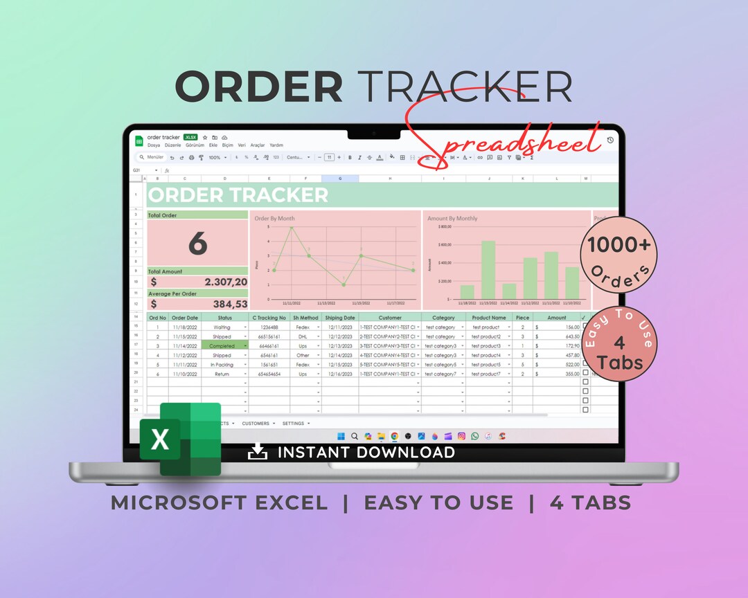 Order Tracker Microsoft Excel Template, Small Business Spreadsheet ...