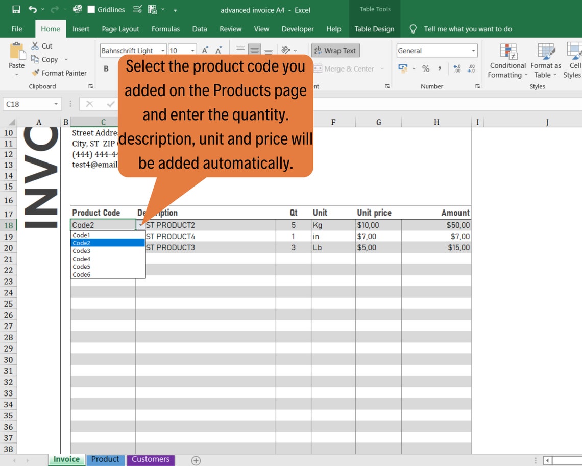 Advanced Invoice Template Selected From Customers and - Etsy