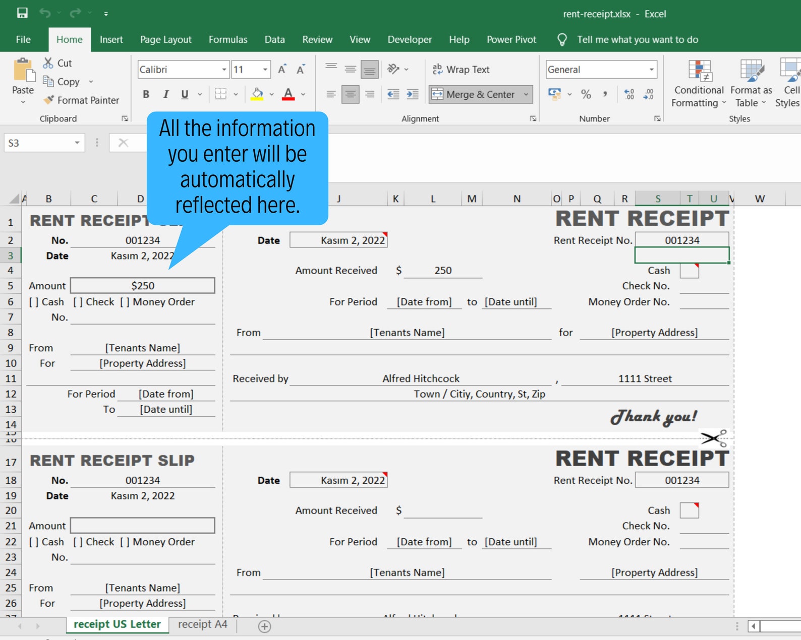 Rental Receipt Template Excel Google Sheets PDF Receipt - Etsy