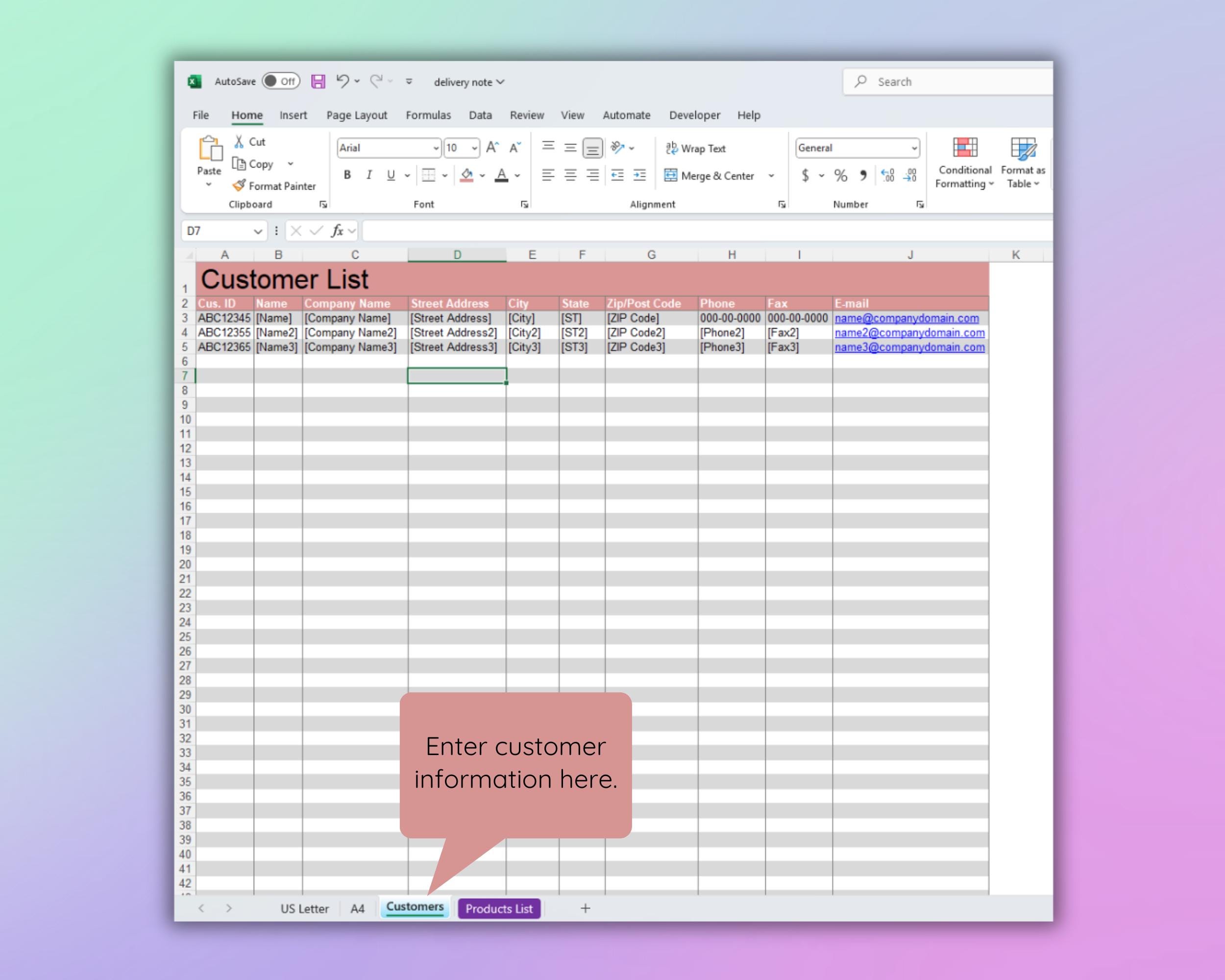 Delivery Note Template: Google Sheets & Excel Packing Slip (printable ...