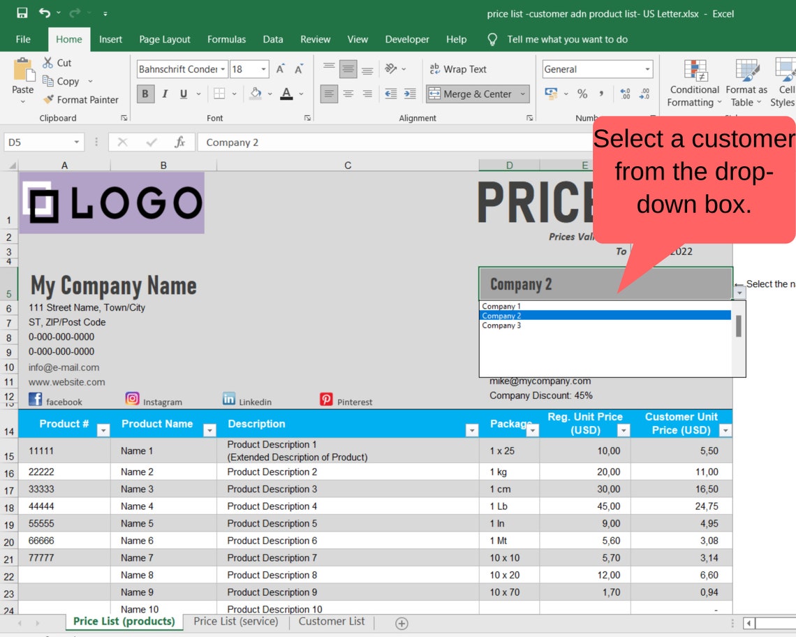 Advanced Price List Template Excel Google Sheets PDF - Etsy
